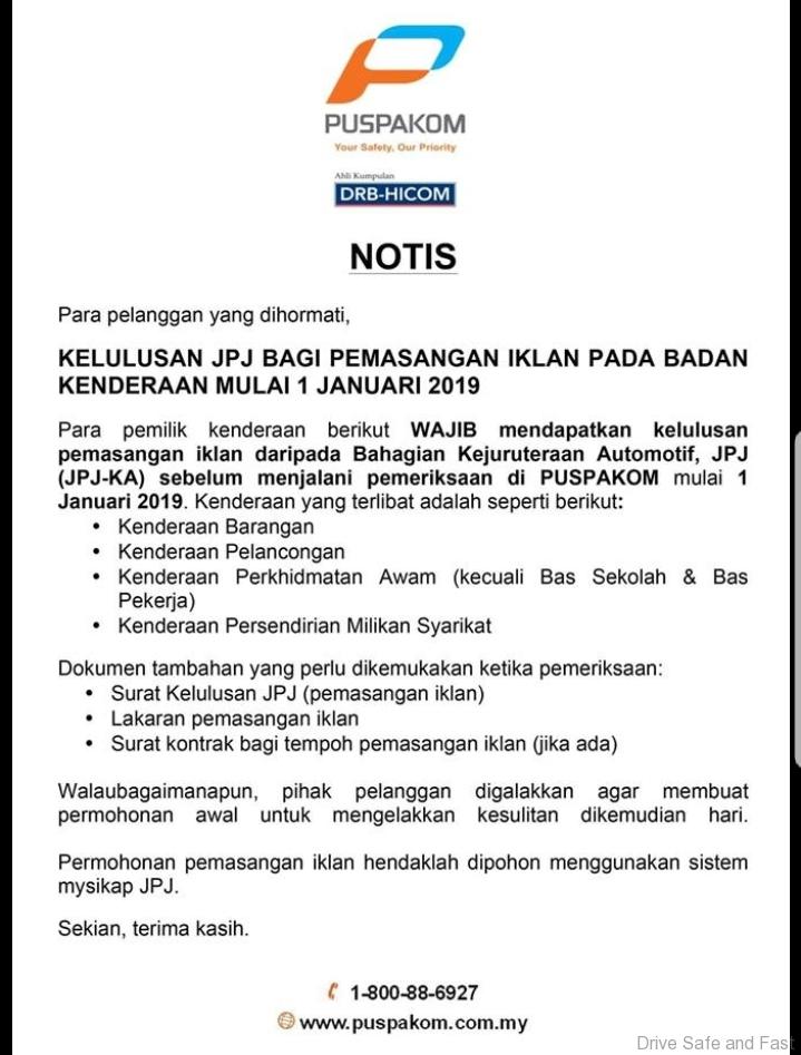 Ads on All Vehicles Now Require JPJ Approval