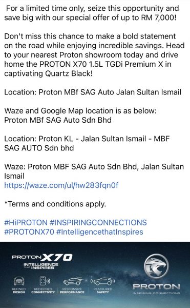 Proton X70 Now With RM7k Discount and Immediate Delivery